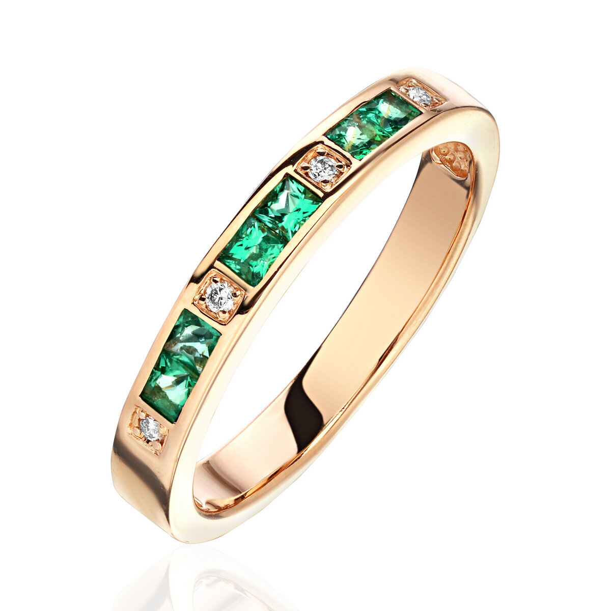 Кольцо, красное золото, 585 проба, изумруд, бриллиант
