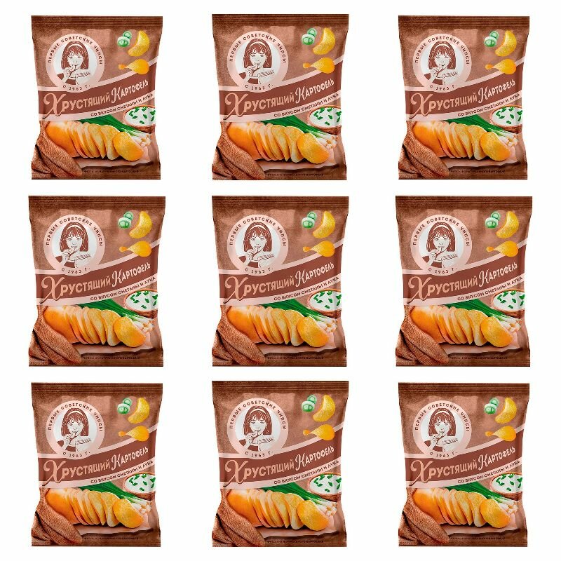 Хрустящий Картофель Чипсы со вкусом сметаны и лука, в ломтиках, 70 гр, 9 уп.