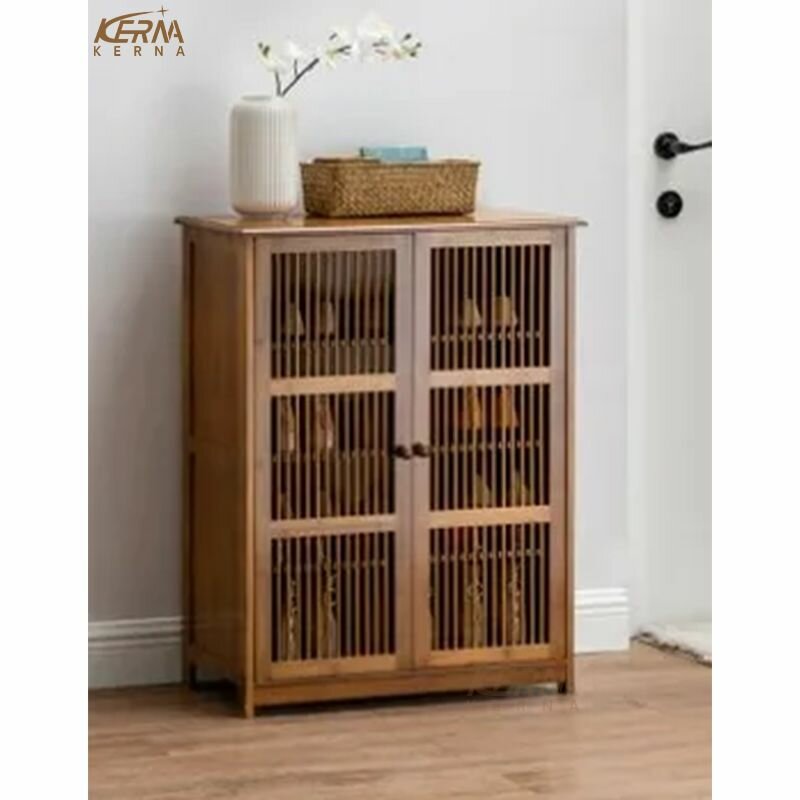 Обувница KERNA, бамбуковый корпус, дерево, с ящиками, коричнево-красная, 65 см x 33 см x 85 см