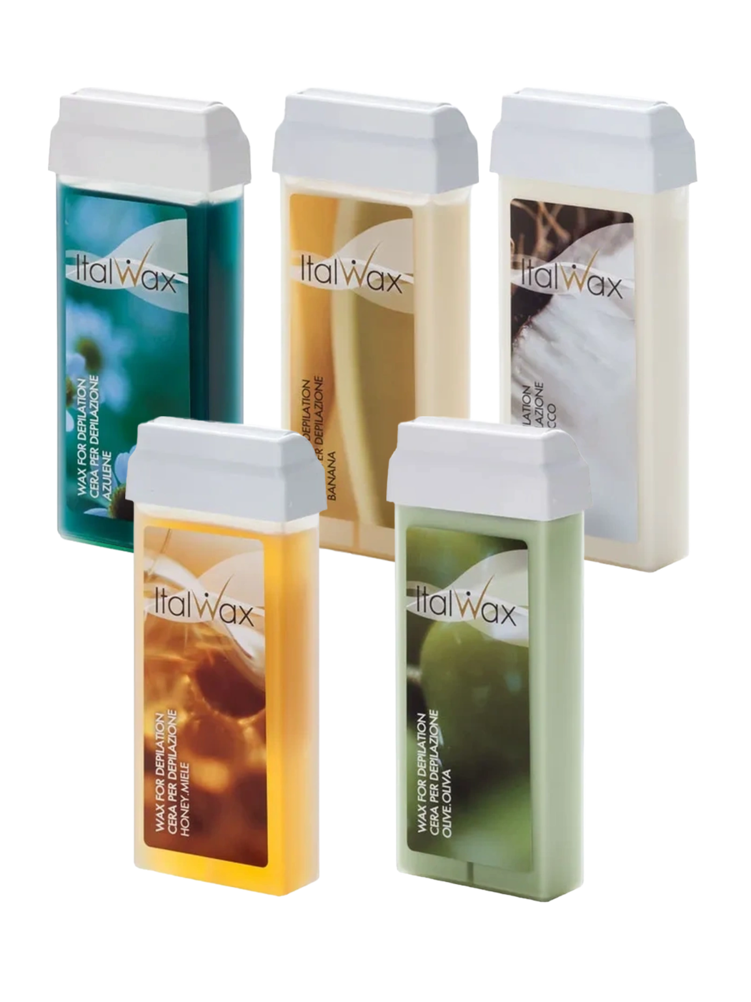 Воск в картридже ITALWAX NATURA набор из 5 шт по 100 мл, Азулен, Банан, Кокос, Мед, Олива