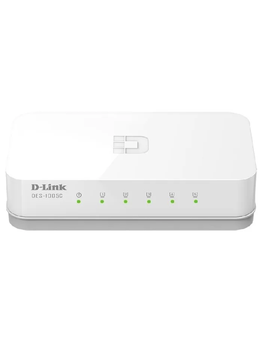 Коммутатор D-Link DES-1005C, 5-портовый, неуправляемый, корпус из пластика, белый