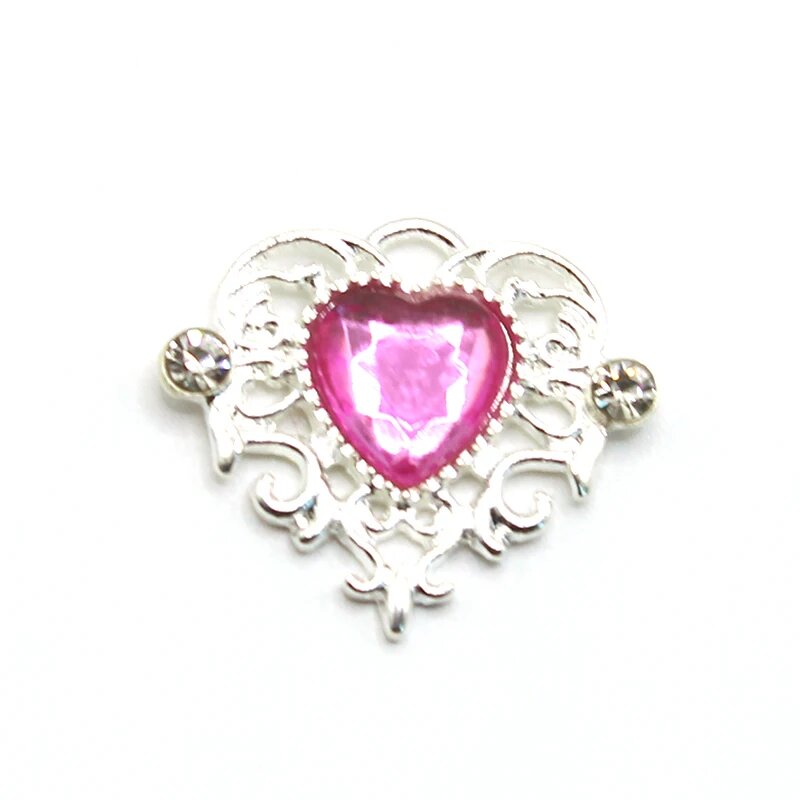 Сердечки декоративные розовые со стразами, 10 шт.