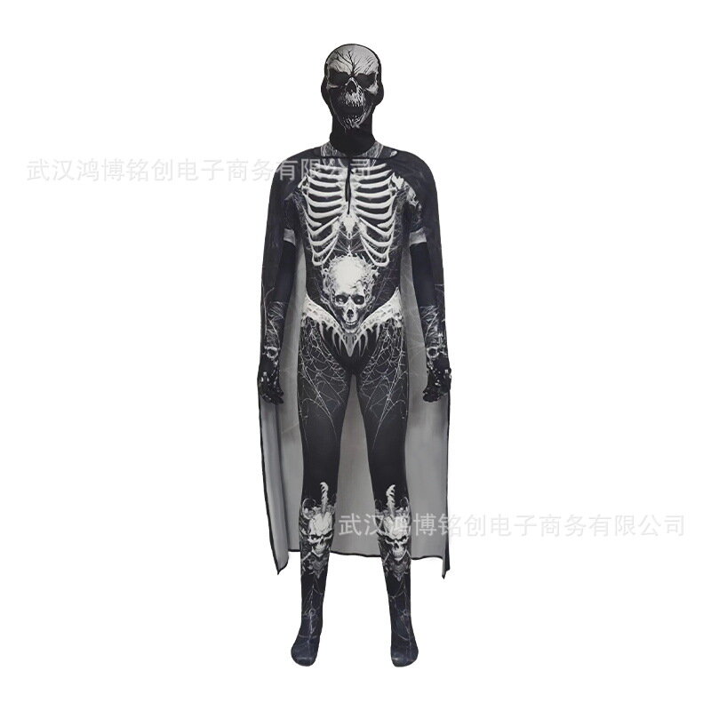 Костюм Halloween косплей, цифровая печать, цельный, с черепом, плащ, головной убор