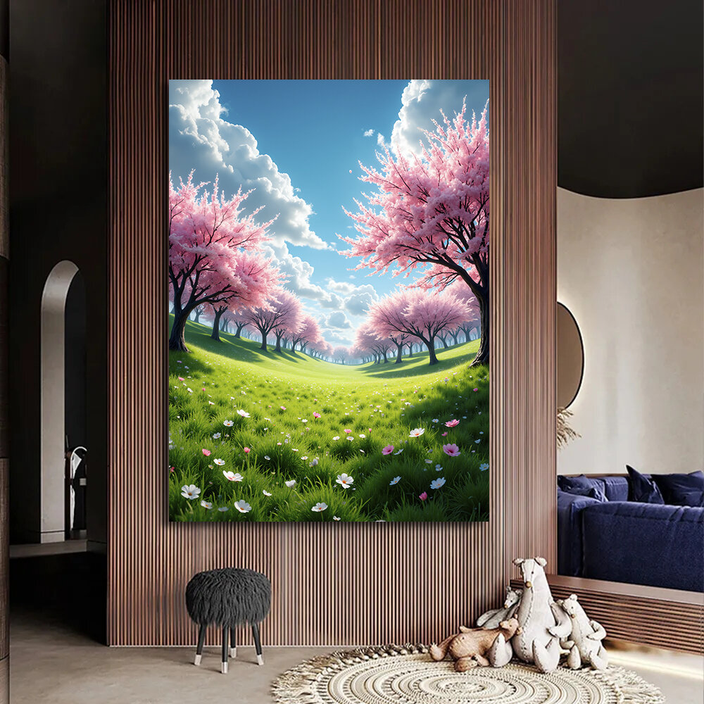 ЛЕС / сакура, картина с пейзжем / природой, горы, море, 40х60 см.