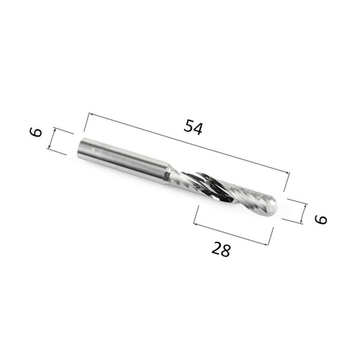 Фреза DJTOL N1LQX628 спиральная однозаходная сферическая (по дереву, пластику)