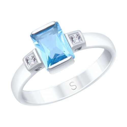 Кольцо тонкое, белое золото, 585 проба, родирование, топаз, фианит