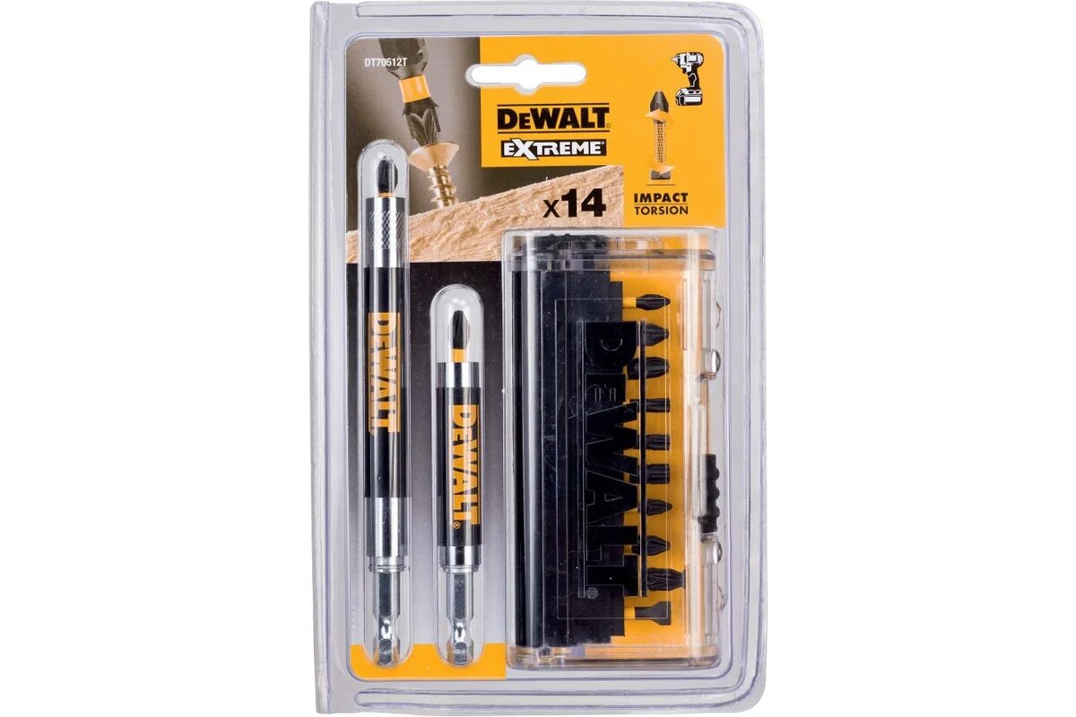 DEWALT Набор бит PH1 PH2 PH3 PZ1 PZ2 PZ3 SL6 T20 T25 T30 25 мм 14 шт DT70512T-QZ