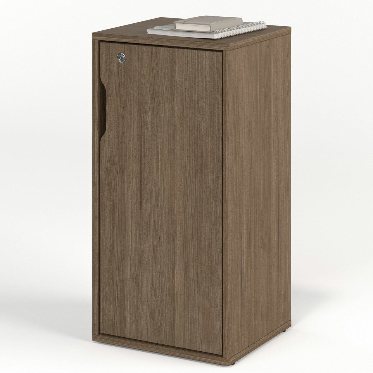 Офисная тумба с дверкой, замком и двумя вкладными полочками (петли справа) МагМебель Б-07-П ясень шимо тёмный