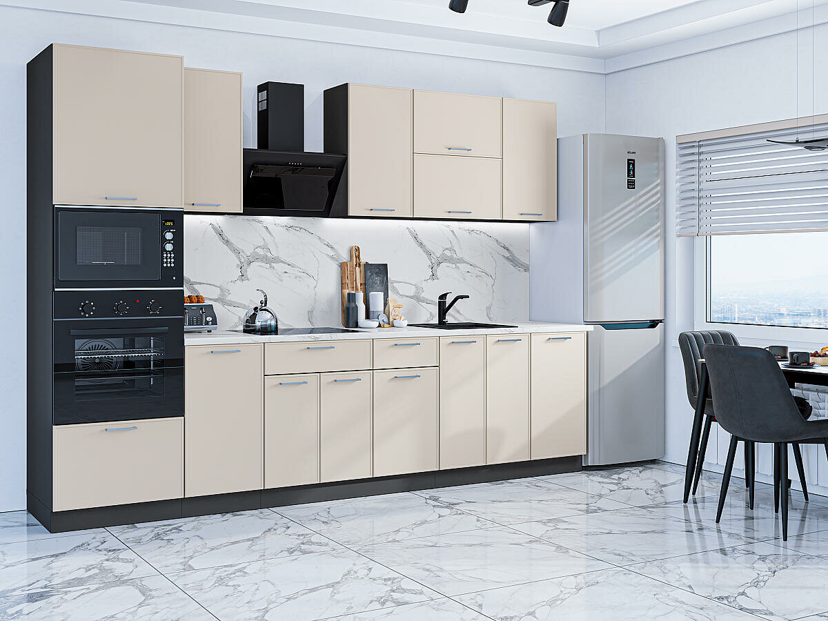 Кухня Квадро-01, цвет фасада Кашемир, цвет каркаса Graphite, 2140*3000*600 мм