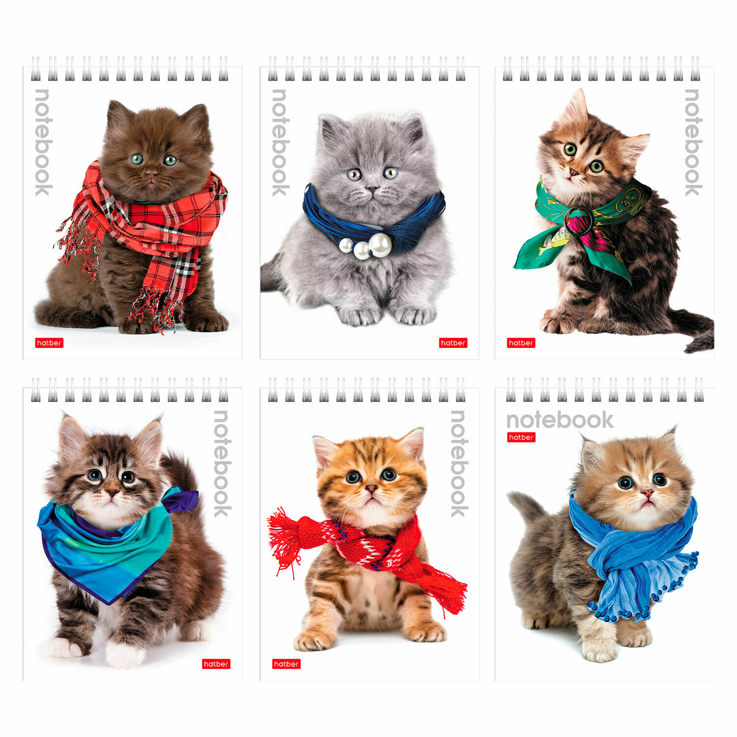 Блокнот малый формат А6 110х145 мм, 40 л, гребень, лакированная обложка, клетка, HATBER, "Милые Котята", 004667, 40Б6B1гр (упаковка 6 шт.)