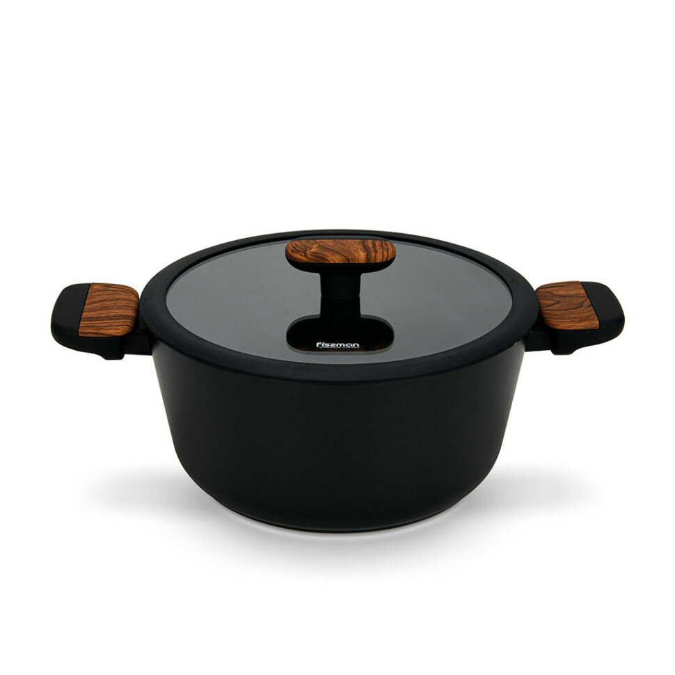 14514 FISSMAN Кастрюля FEORELLA 24x11,5см /4,43л с крышкой (алюминий с антипригарным покрытием TouchStone) Ручки-бакелит с покрытием «софт тач»; Крышка-стекло; Индукция