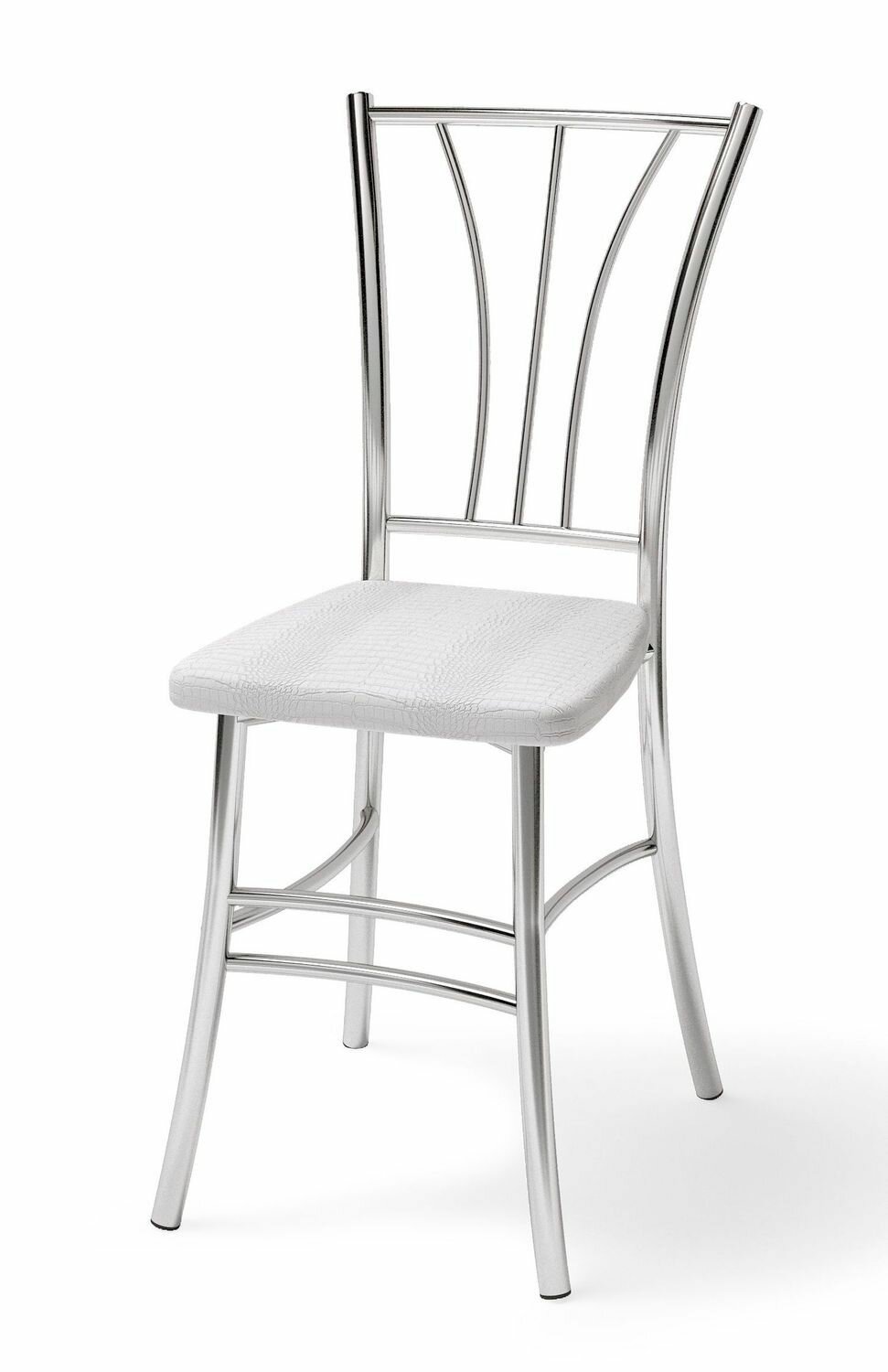 Стул для кухни, обеденный Трилогия, хром/белый крокодил, металл/искусственная кожа