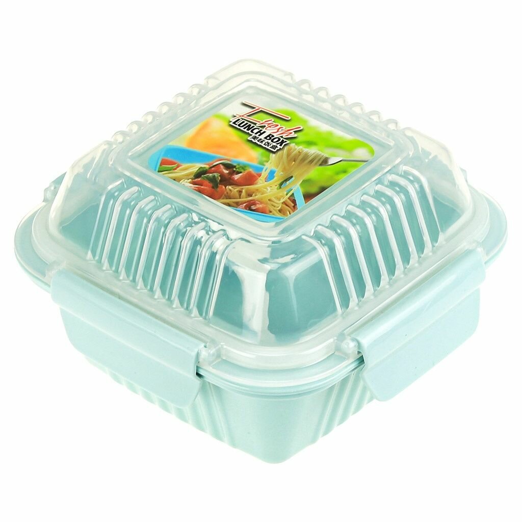 Ланч-бокс Домашняя Мода "Фреш", для продуктов, пластик, 0,55 л, 14х14х8,5 см, с ложкой 13 см, с клипсами и уплотнителем
