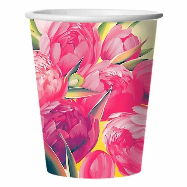 Одноразовые стаканы BGREEN "Пионы", картон, 0,25 л, 10 шт