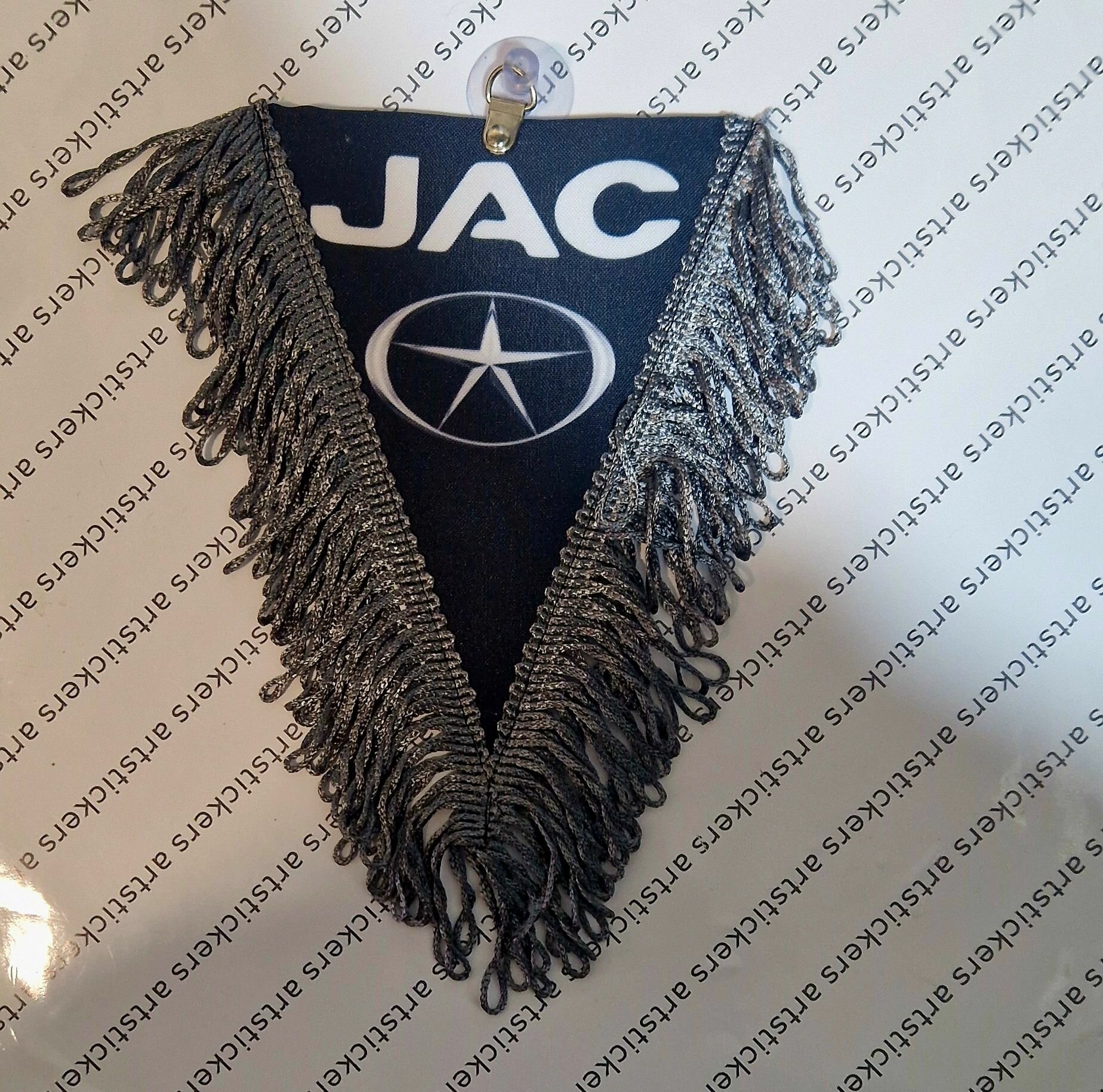 Вымпел JAC 16х20см, +бахрома 5см, двусторонний на присоске, ткань, аксессуар для авто