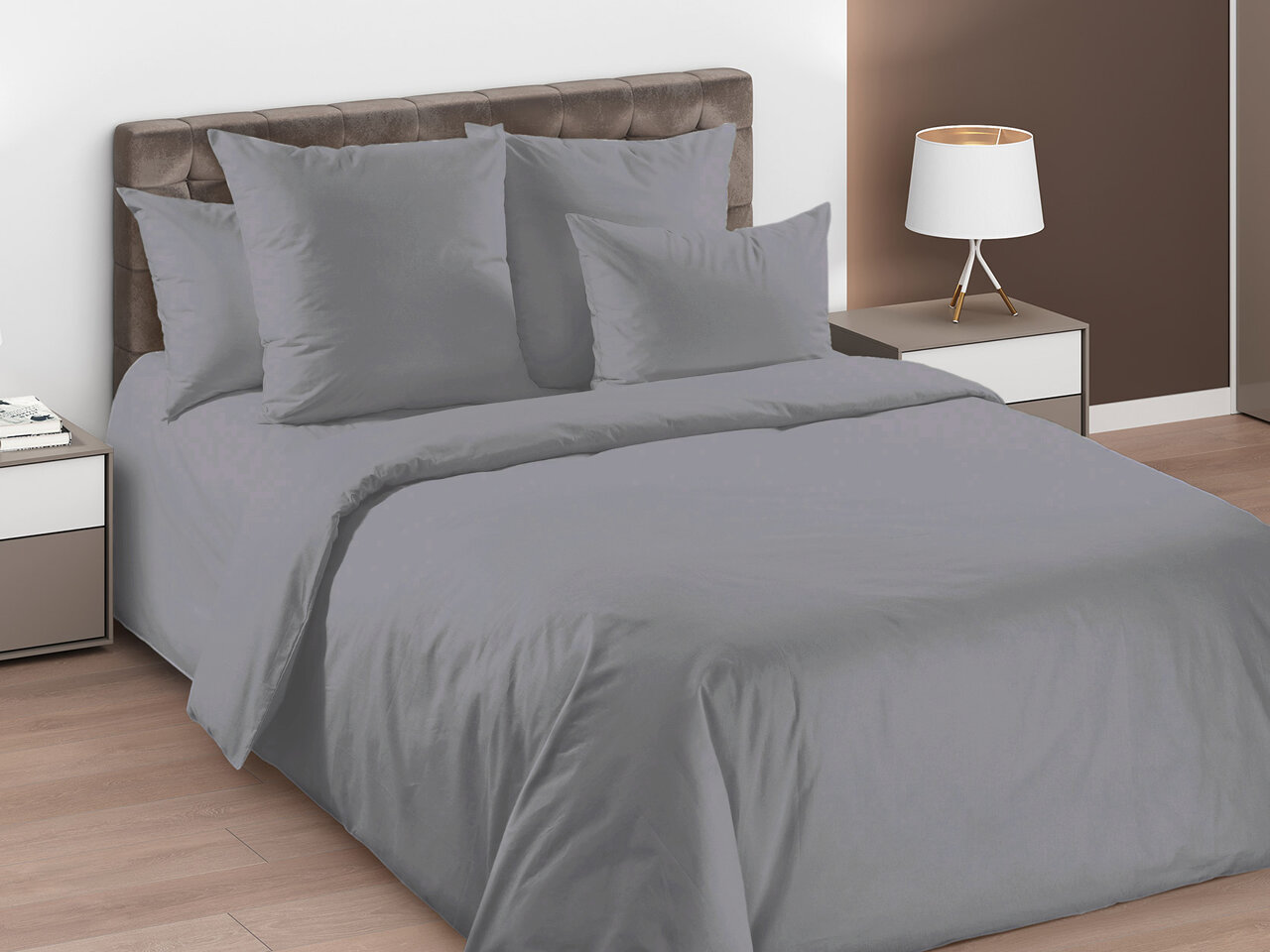 Постельное бельё перкаль 1,5 спальное на резинке 90х200х30 - М - 120 - Дождевая туча с наволочками 50х70