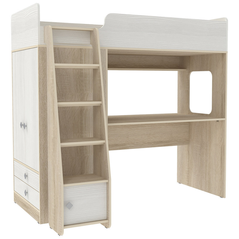 Кровать чердак Л-Ф607.1 75x175 Дуб Сонома Белое Дерево