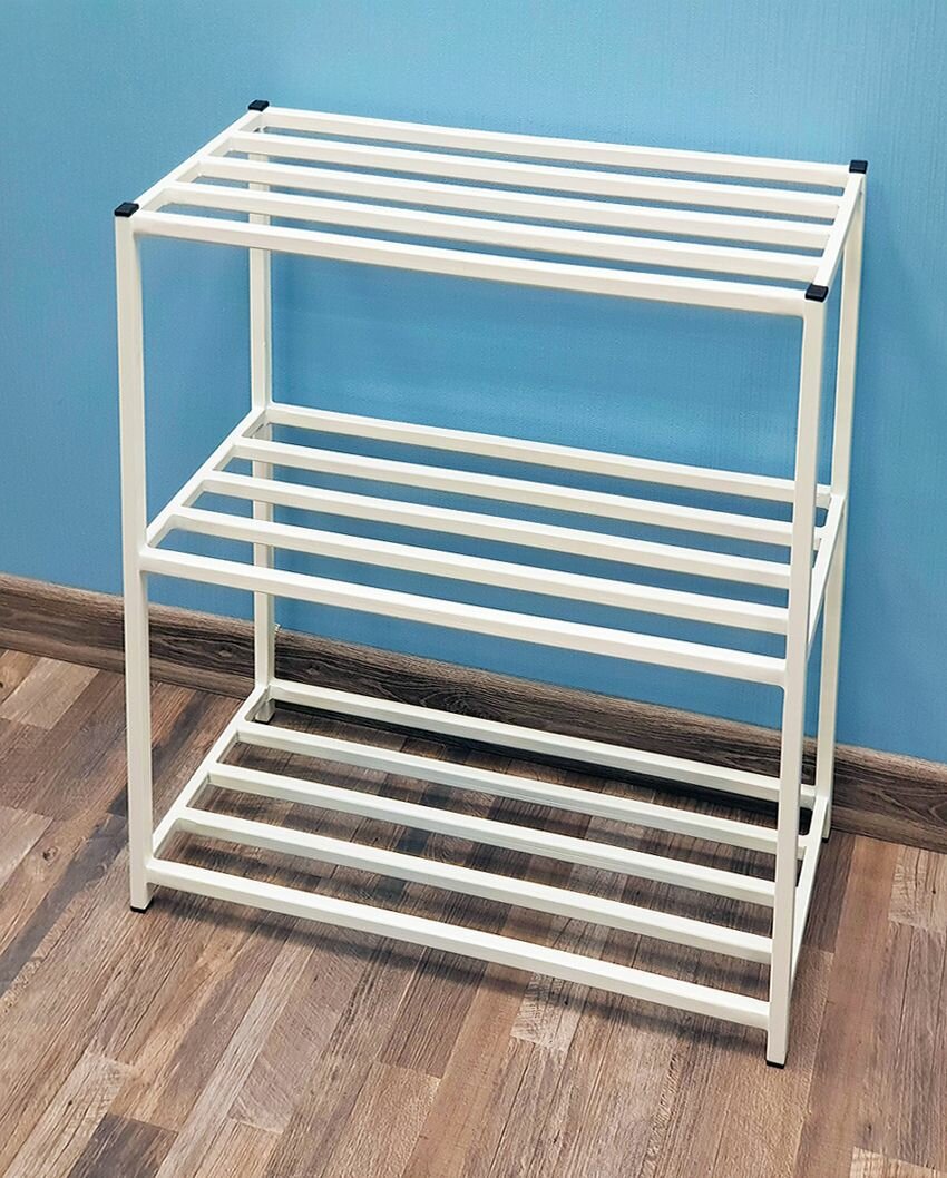 Обувница этажерка подставка для обуви белая 500 300 590 в прихожую узкая металлическая Лофт