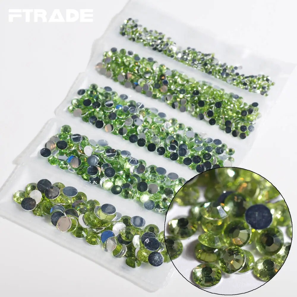 Хрустальные стразы Hisenlee 2-6 мм для дизайна ногтей 1000 шт Изумрудный, Grass green