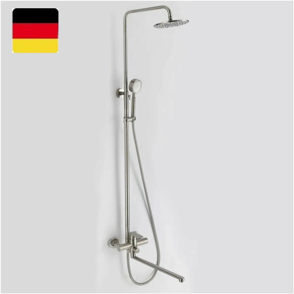 Душевая система с тропическим душем, стойка с лейкой, водопад, нержавеющая сталь, сатин