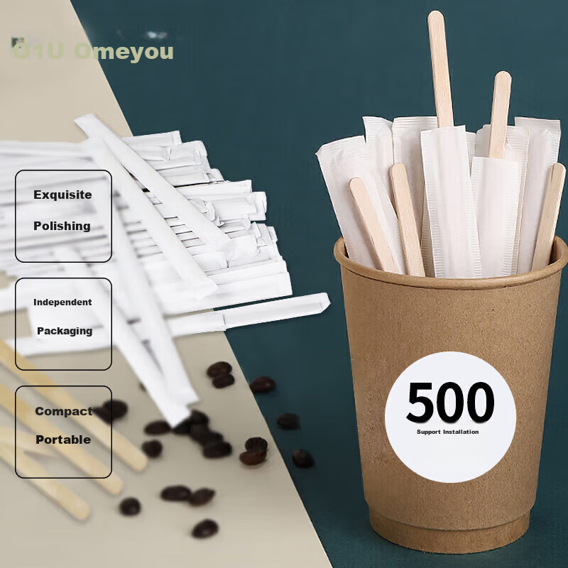 AOmeiyou Одноразовые деревянные ложки для кофе 500 шт 14 см индивидуальная упаковка портативные Цвет：Натуральное дерево