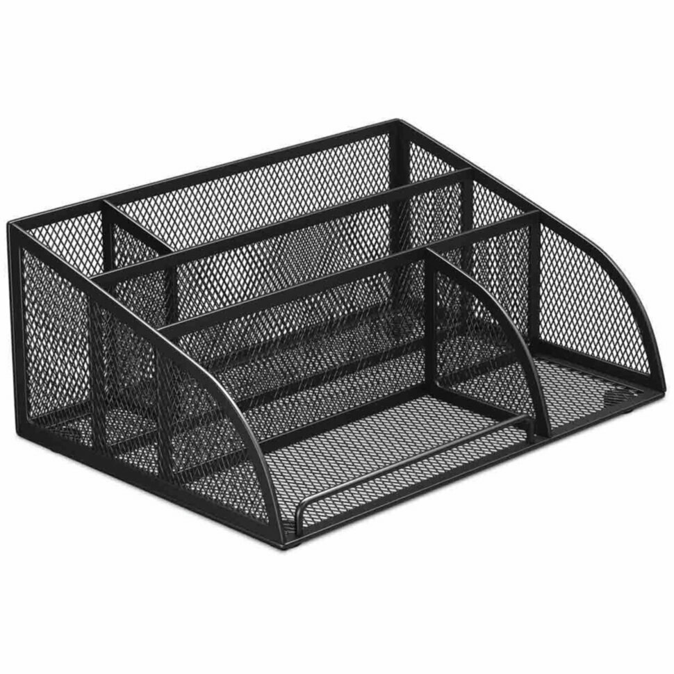 Подставка-органайзер BRAUBERG "Germanium", 5 секций, 255х180х105 мм, металл, черная, 237973, 237973