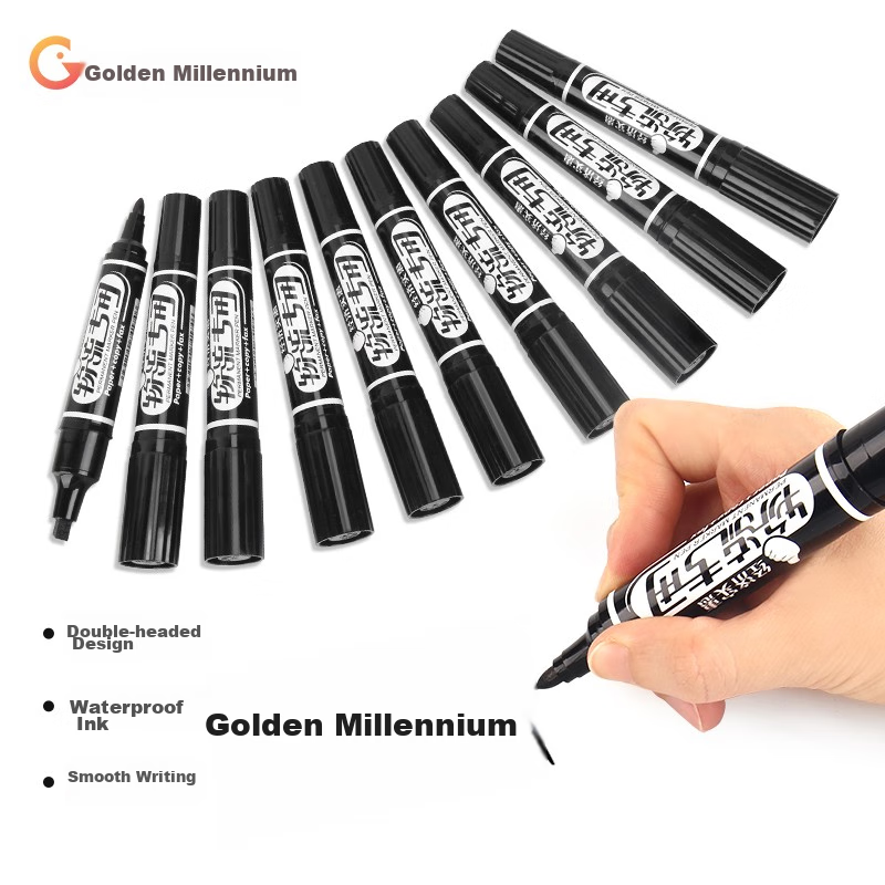 [Back to School Essential] Jin Wanian Dual-Tip Permanent Marker Set, Signature Pen, Marker Pen, Logistics Black Large-Tip Pen (10-Pack) K-0918