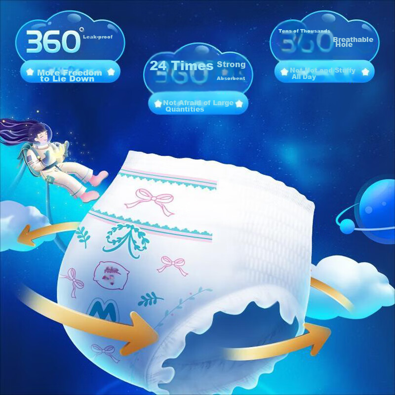 An'le Sleep Pants, Underwear-Style Sanitary Napkins, Ultra-Thin, Extra-Long, Overnight Use, Safety Pants, Menstrual Pads, One Size Fits All, 8 Packs, 16 Pieces