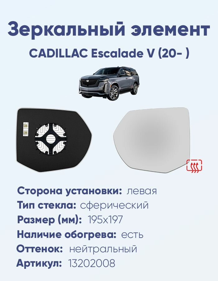 Зеркальный элемент левый CADILLAC Escalade V (20- ) сфера нейтральный с обогревом