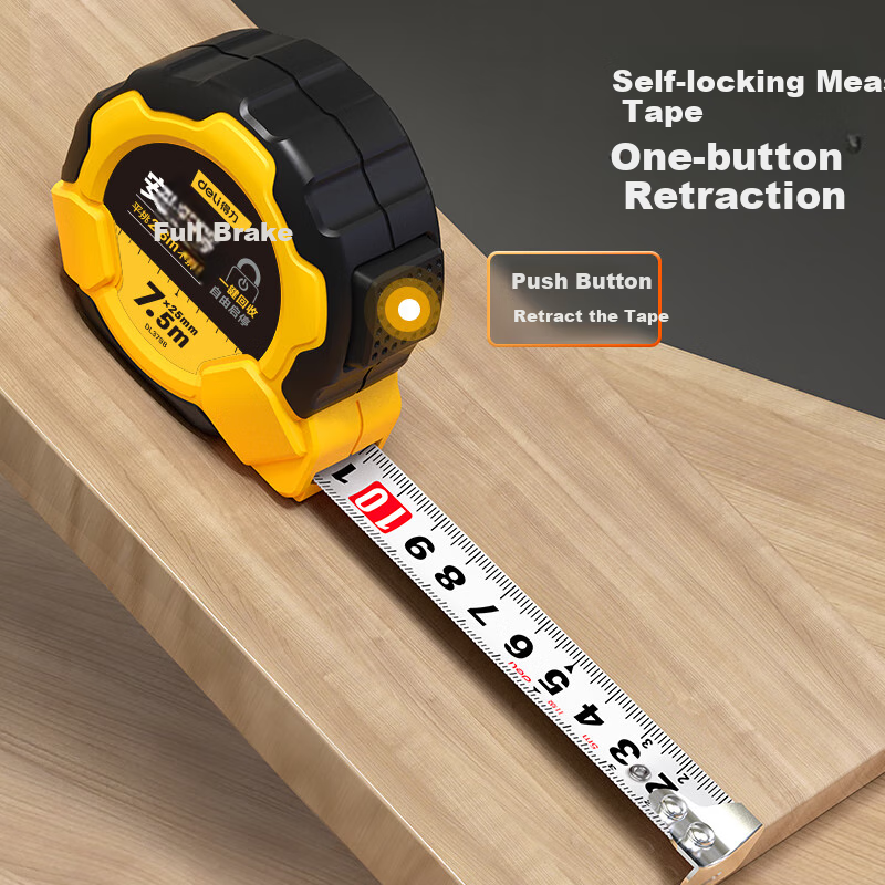 Deli Self-Locking Steel Tape Measure Box Cutter Retractable Meter Scale 25mm Wide Construction Tape Measure Cut-Resistant Hand Woodworking Scale 7.5m