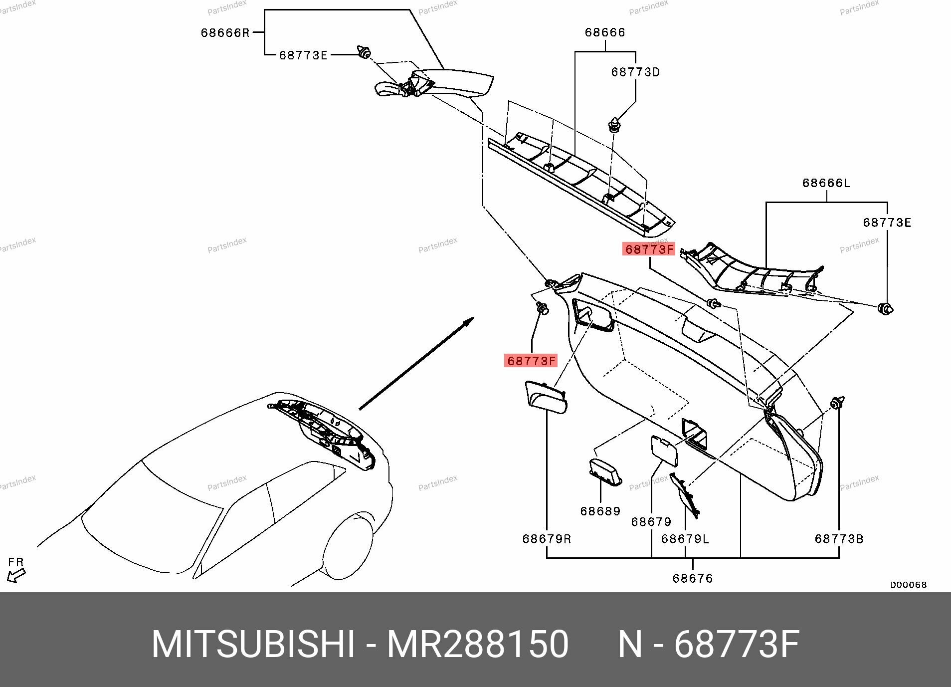 Клипса бампера Mitsubishi MR288150, для Mitsubishi ASX/Outlander/Pajero, задний