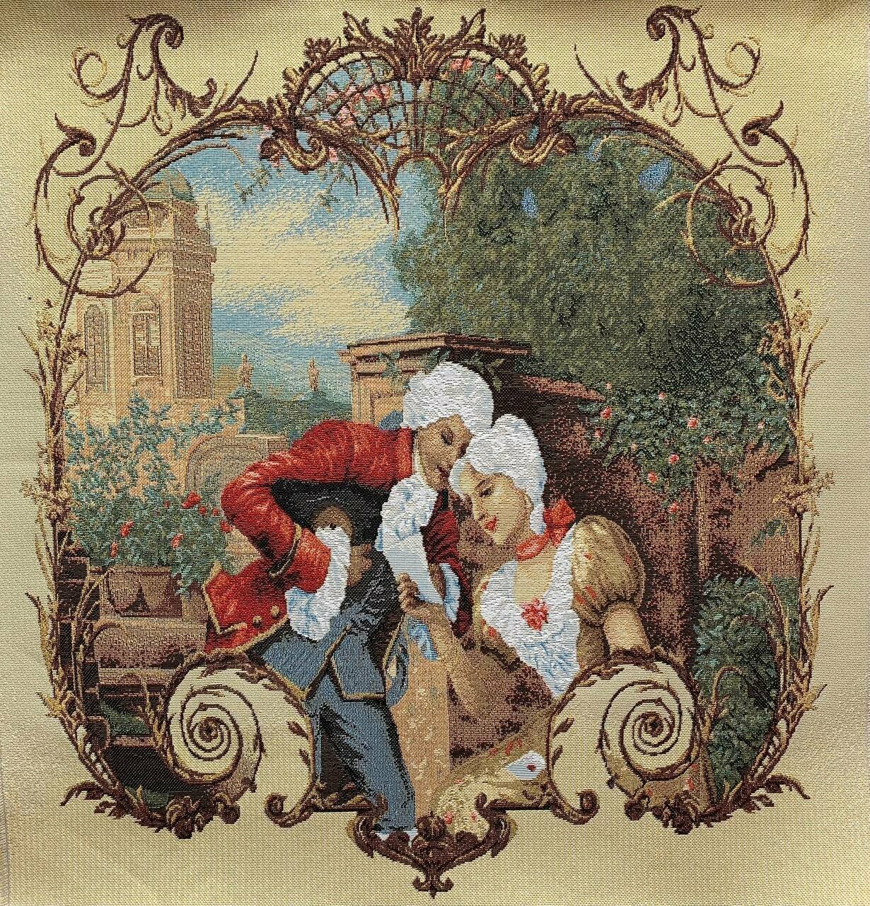 Гобелен средневековый, гобелен без рамы 45х45 см / "Уроки красноречия"