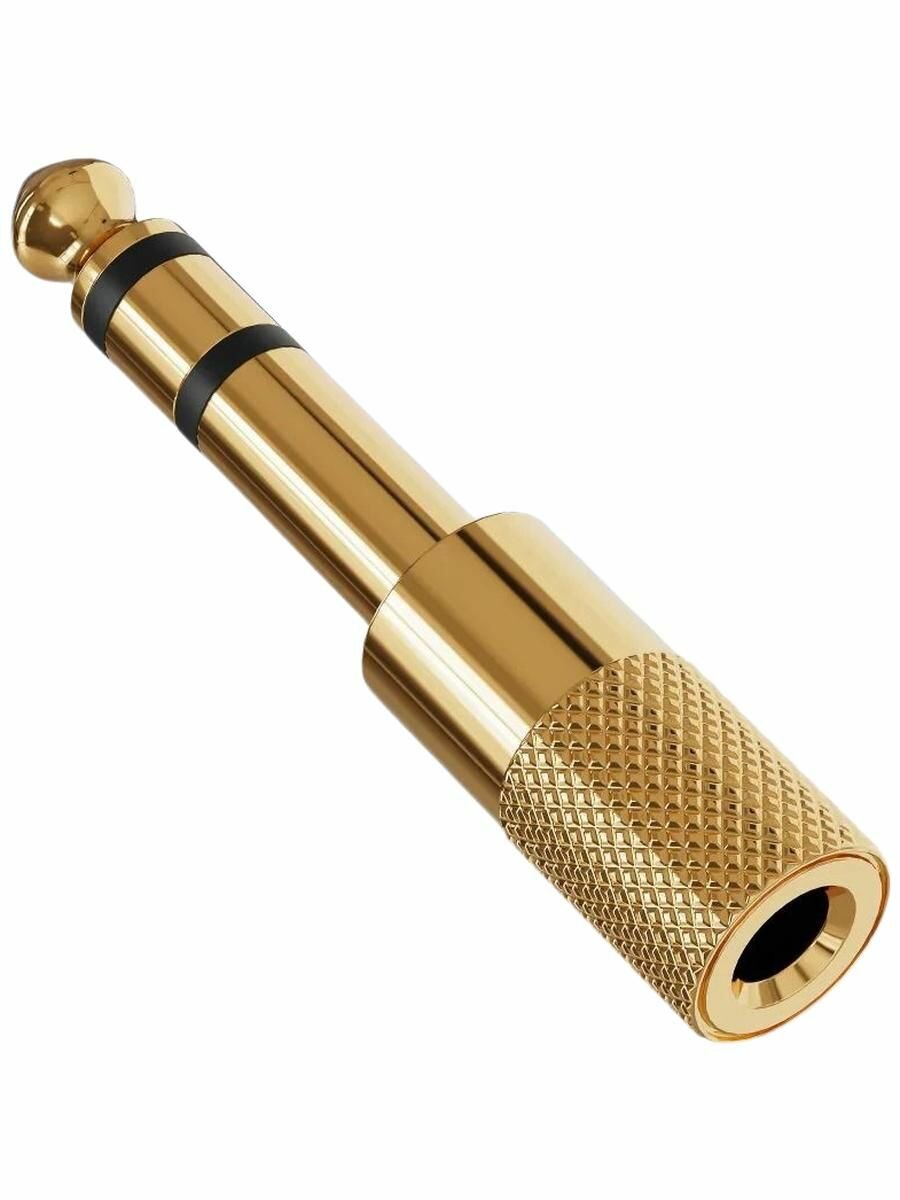 Аудио-переходник адаптер Mini Jack 3.5 мм (female) - Jack 6.35 мм (male), золотистый