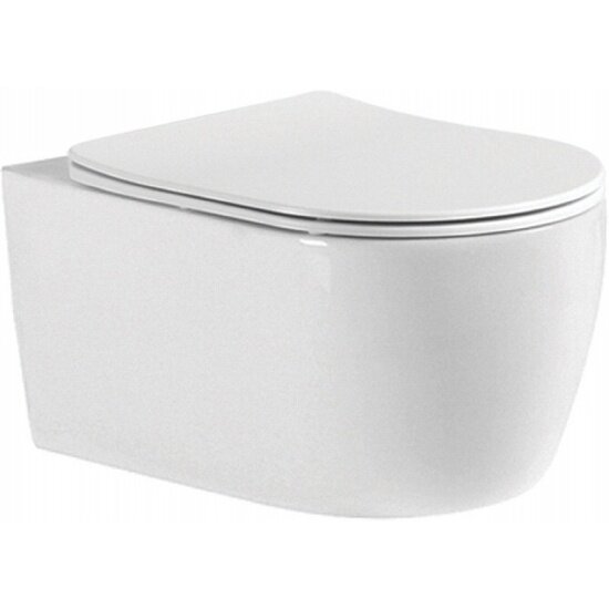 Унитаз подвесной безободковый Aquatek AQ1106-00 европа 490*360*250мм, тонкое сиденье с механизмом плавного закрывания, крепеж