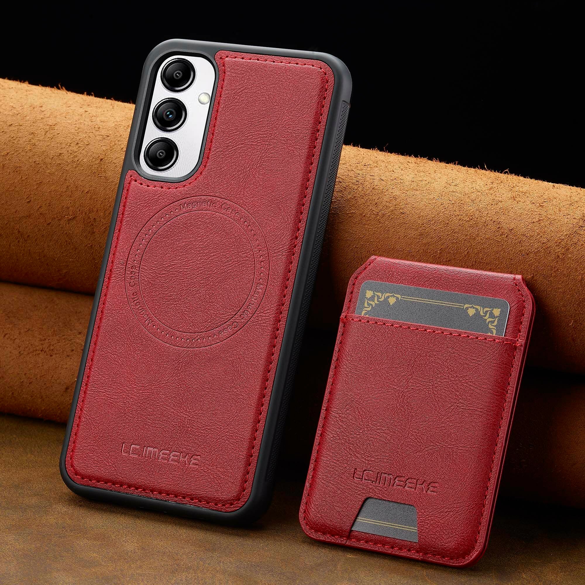 Кожаный чехол для Samsung Galaxy A34 5G / Самсунг Галакси А34 5G со съемным держателем для карт 2 в 1, сильными магнитами, поддержкой беспроводной зарядки, защитой RFID