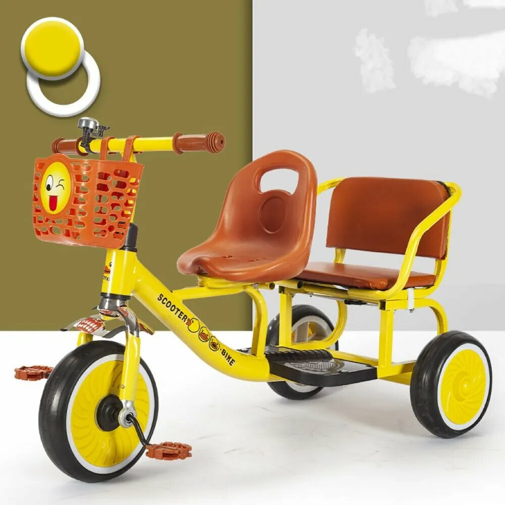 Двухместный трехколесный детский велосипед "Bicycle Twins", сталь, резина, желтый, 40кг