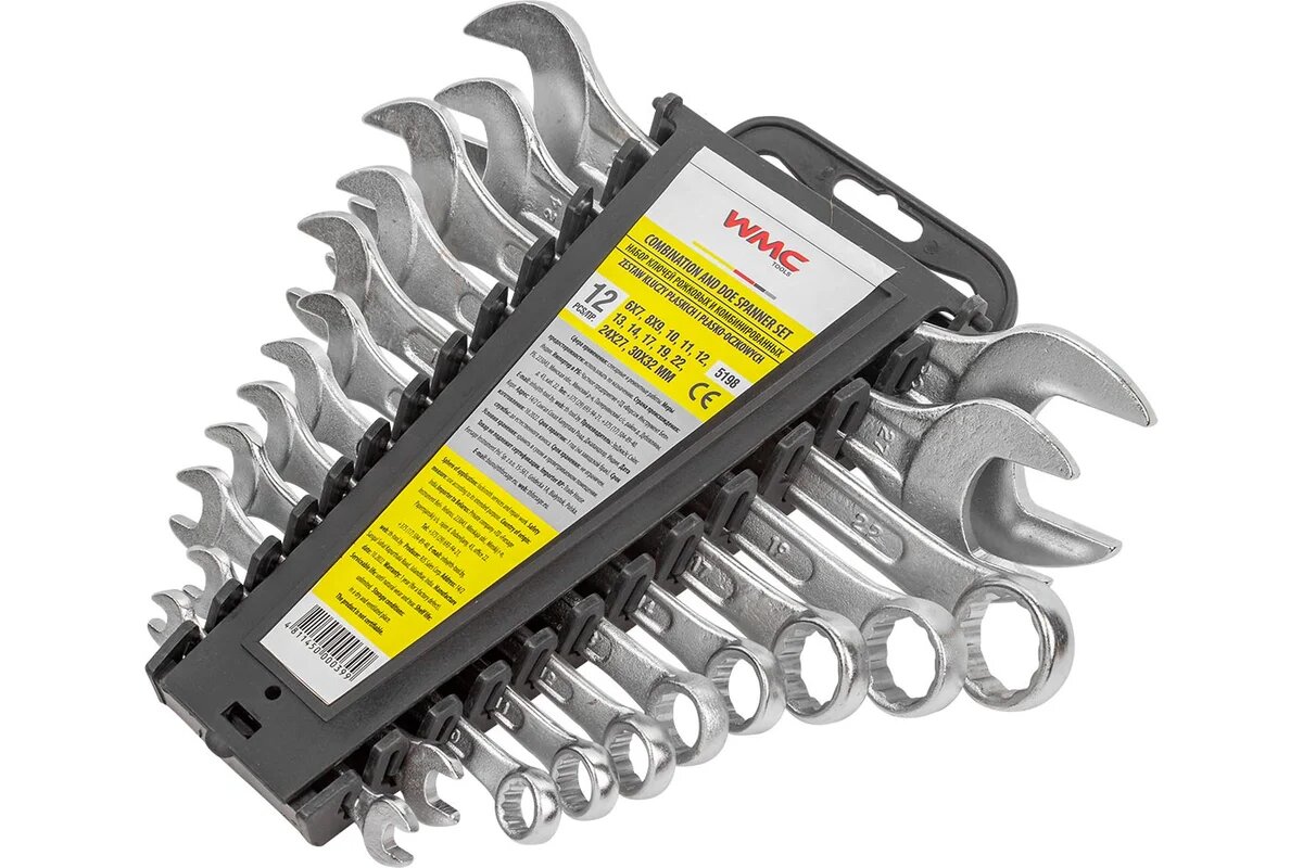 Набор рожковых и комбинированных ключей WMC TOOLS 12пр. в пластиковом держателе WMC-5198(47104)