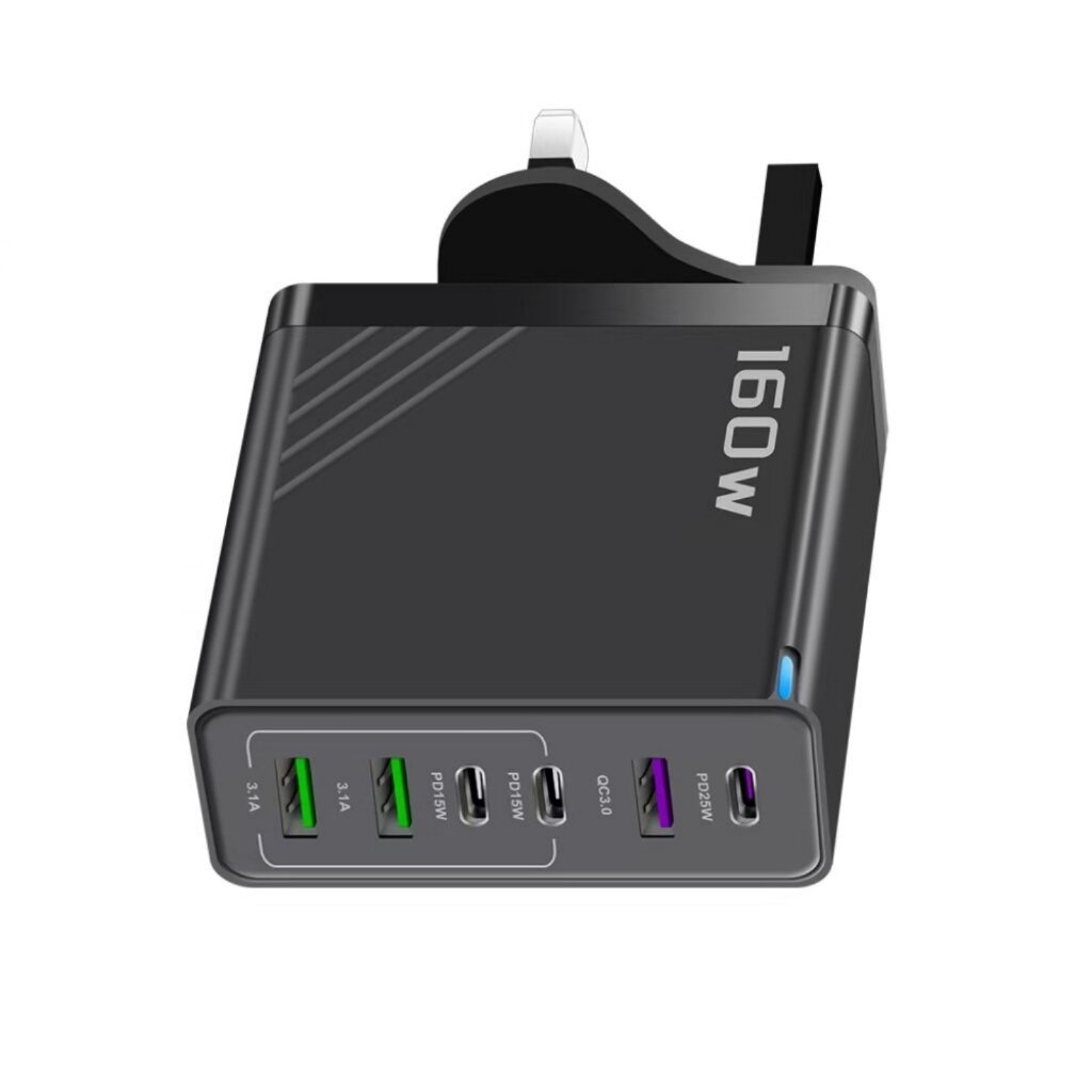 Многопортовое зарядное устройство для быстрой зарядки PD мощностью 160 Вт 3USB + 3TYPE C-Британский стандарт-черный