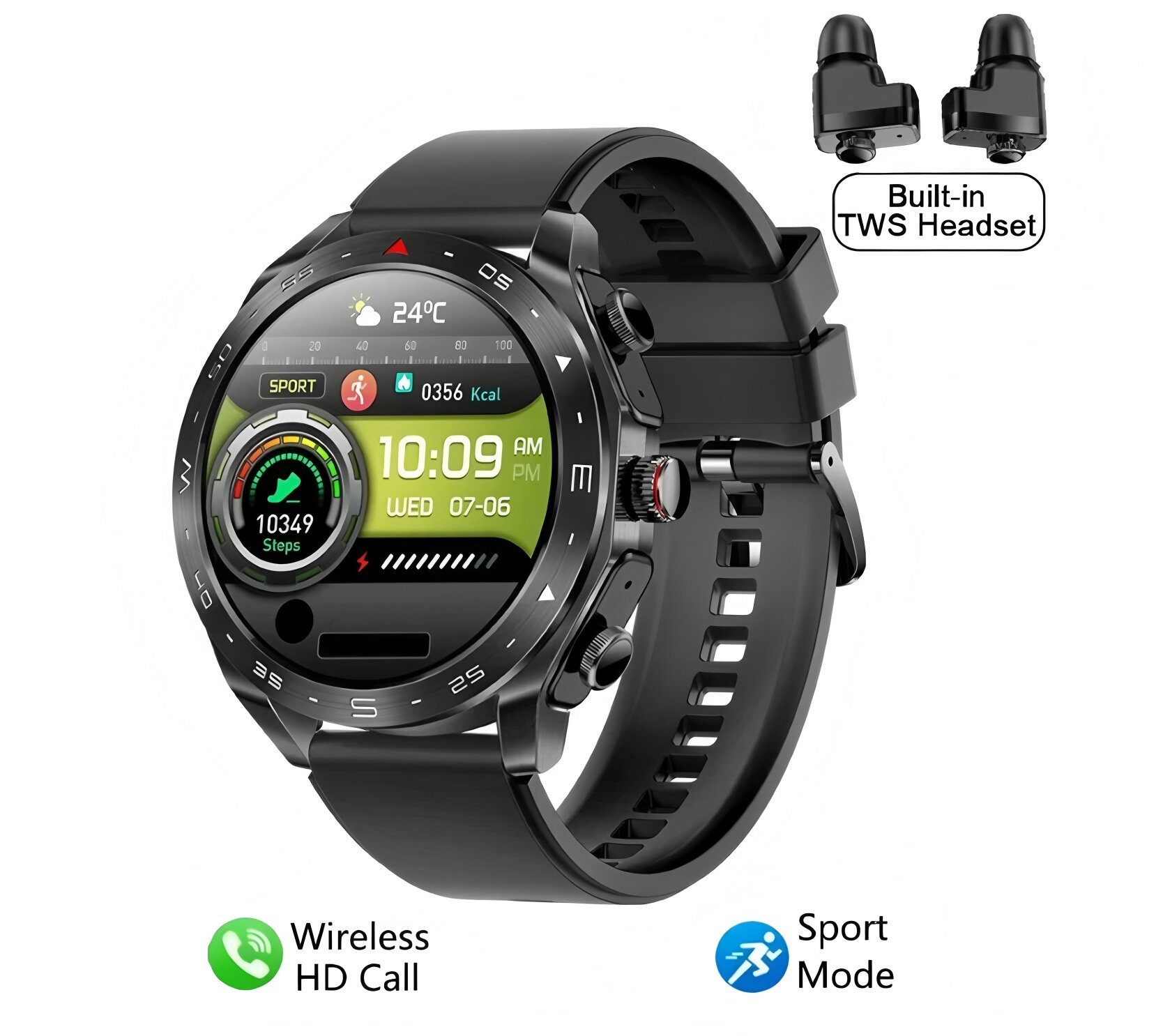 Умные часы "TWS", с Siri, с Bluetooth 5.0, с компасом, шагомером, календарь, сталь