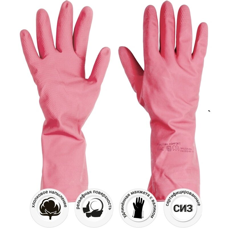 Перчатки резиновые Paclan Practi Comfort розовые 4076414/4076434 р. S