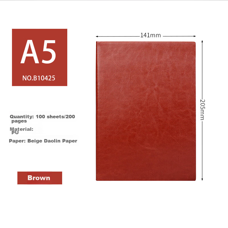 Bailiwen B10425 Brown Notebook, 25K Leather Cover, Journal, Writing Pad, Diary, Meeting Minutes Book, Business Work Office Notebook