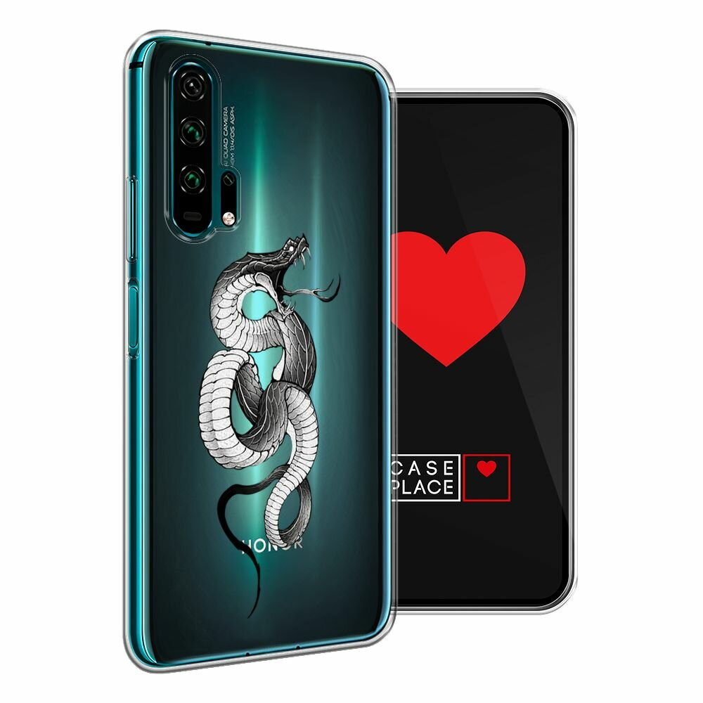 Чехол на Honor 20 Pro / Хонор 20 Про с принтом Монохромная змея рисунок, прозрачный — фото 1
