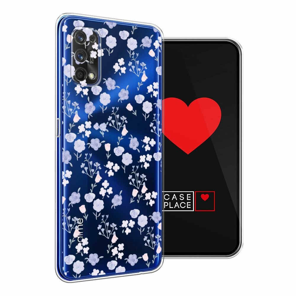 Чехол на Realme 7 Pro / Реалми 7 Про с принтом "Сиреневые розы паттерн", прозрачный — фото 1