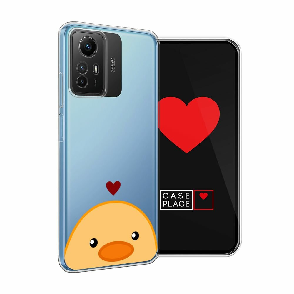Чехол на Xiaomi Redmi Note 12S / Сяоми Редми Ноут 12S с принтом "Влюблённая уточка - 14 февраля", прозрачный — фото 1