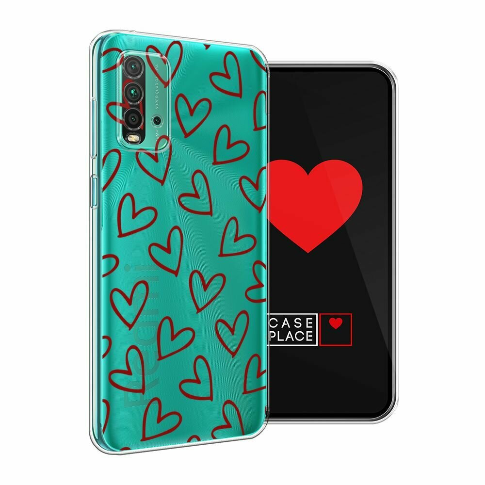 Чехол на Xiaomi Redmi 9T / Сяоми Редми 9Т с принтом "Little hearts doodles 2 - 14 февраля", прозрачный — фото 1