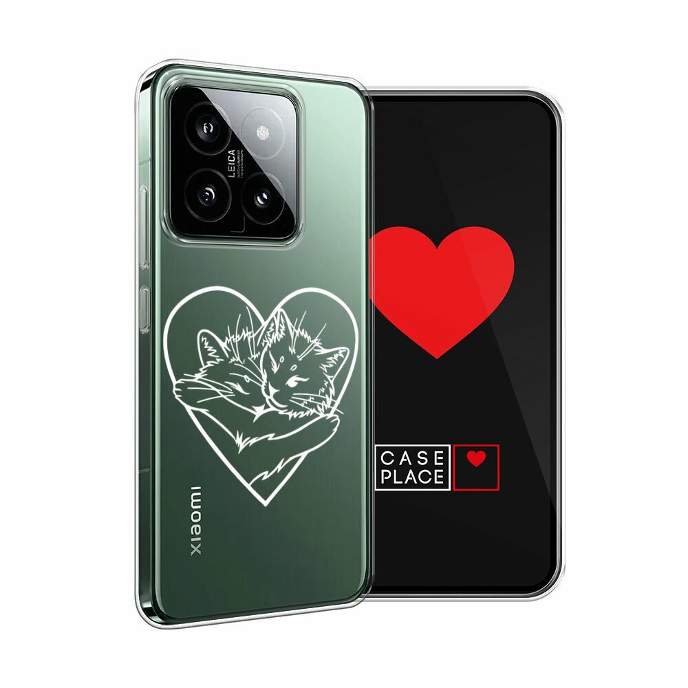 Чехол на Xiaomi 14 / Сяоми 14 с принтом "Влюблённые котики рисунок 2 - 14 февраля", прозрачный — фото 1