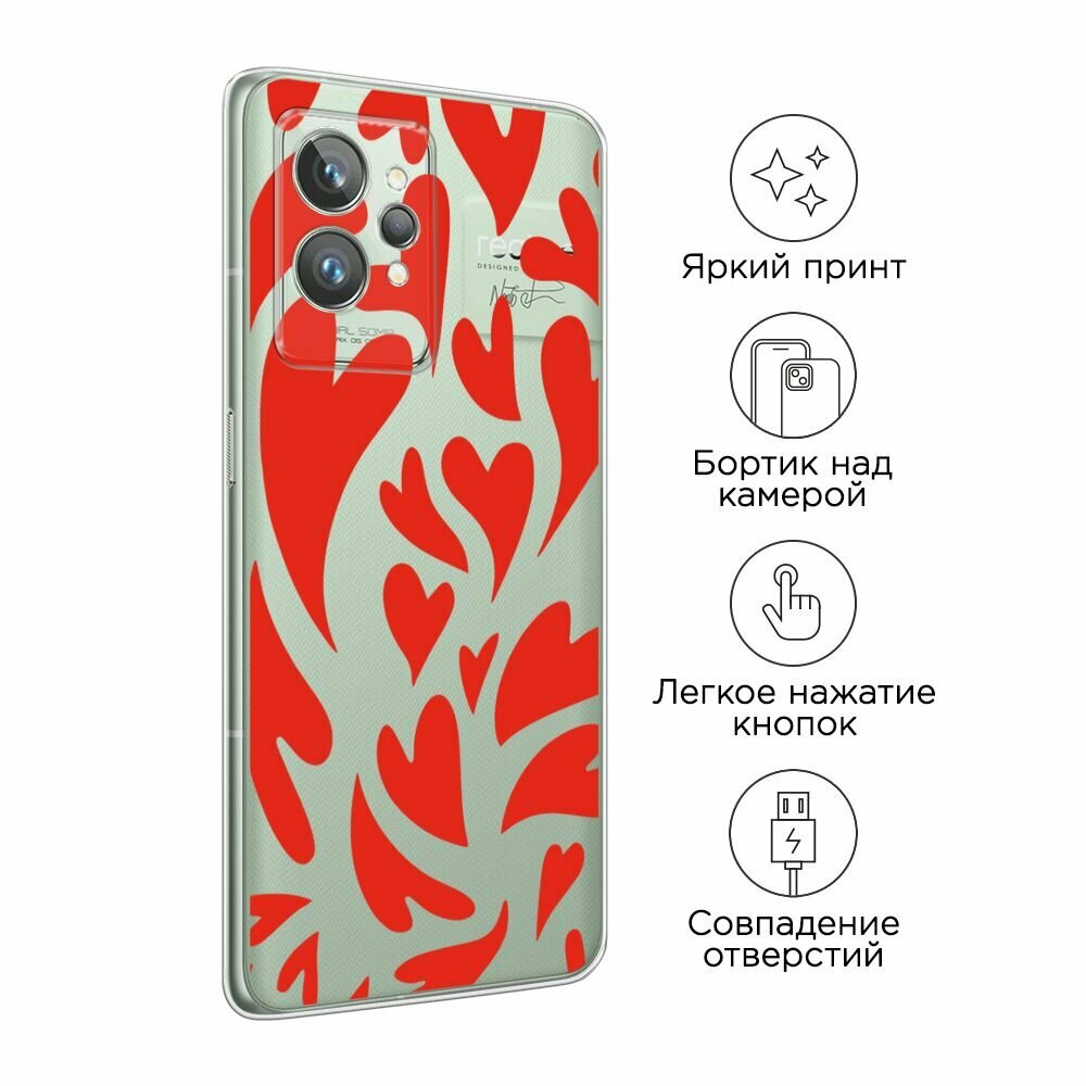 Чехол на Realme GT 2 Pro / Реалми GT 2 Про с принтом "Crazy hearts 2 - 14 февраля", прозрачный — фото 1