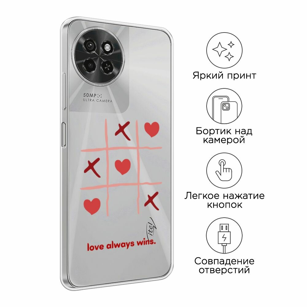 Чехол на Itel S23 / Ител S23 с принтом "love always wins - 14 февраля", прозрачный — фото 1