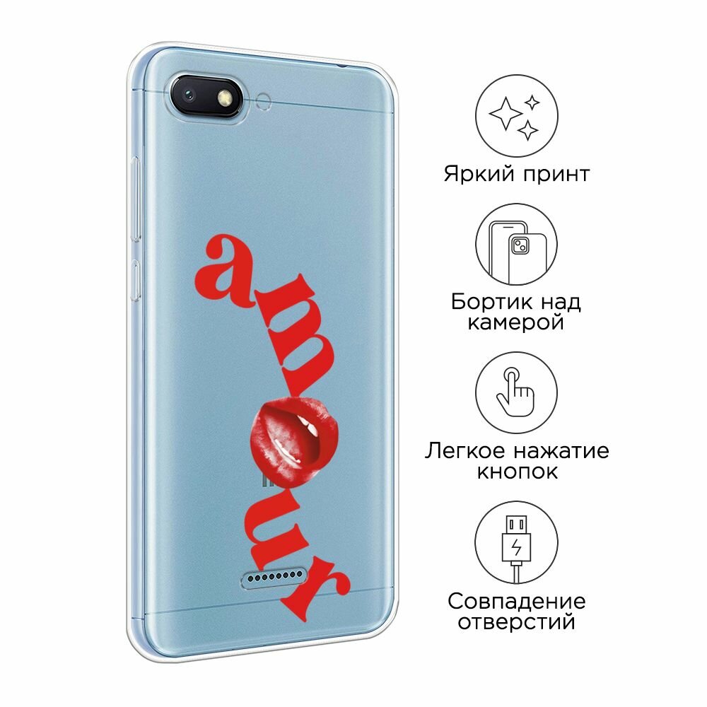 Чехол на Xiaomi Redmi 6A / Сяоми Редми 6А с принтом "Amour lips - 14 февраля", прозрачный — фото 1