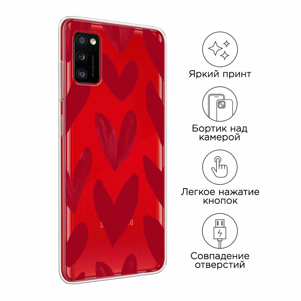 Чехол на Samsung Galaxy A41 / Самсунг Галакси А41 с принтом "Красные сердечки рисунок - 14 февраля", прозрачный — фото 1